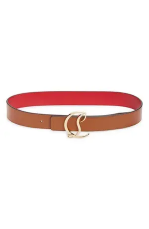 CHRISTIAN LOUBOUTIN Logo Buckle Leather Belt - Cuoio/gold