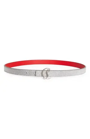 CHRISTIAN LOUBOUTIN Christian Louboutin Logo Buckle Leather Belt Silver/ Silver