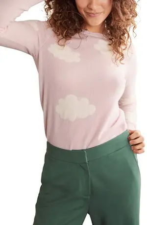 Boden Kesteven Cloud Cashmere Sweater - Milkshake Scattered Clouds