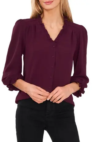 CECE DUPRAZ Ruffle V-neck Blouse - Deep Mulberry