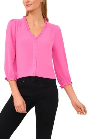 CECE DUPRAZ Ruffle V-neck Blouse - Freeisa Pink