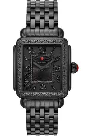 Michele Michele Deco Madison Mid Diamond Dial Bracelet Watch Black