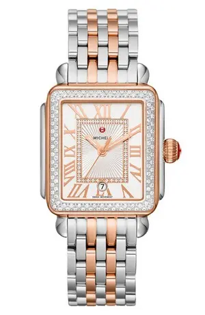 Michele MICHELE Deco Madison Mid Diamond Dial Bracelet Watch Two-tone Pg