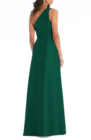 Alfred Sung One-shoulder A-line Gown - Hunter
