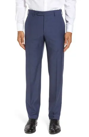 Zanella Parker Flat Front Sharkskin Wool Trousers - Blue