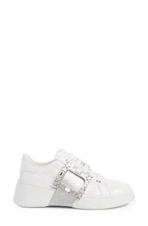 ROGER VIVIER Viv Skate Crystal Buckle Sneakers - White