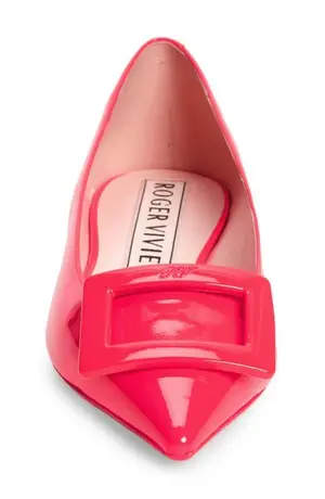 ROGER VIVIER Gommettine Buckle Pointed Toe Flat - Neon Pink
