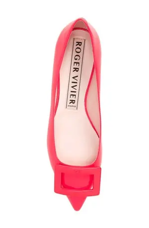 ROGER VIVIER Gommettine Buckle Pointed Toe Flat - Neon Pink