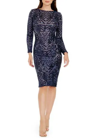 Dress The Population Sequin Cocktail Dress - Navy