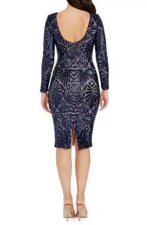 Dress The Population Sequin Cocktail Dress - Navy