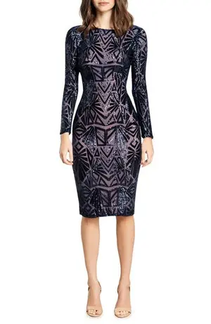 Dress The Population Sequin Cocktail Dress - Navy