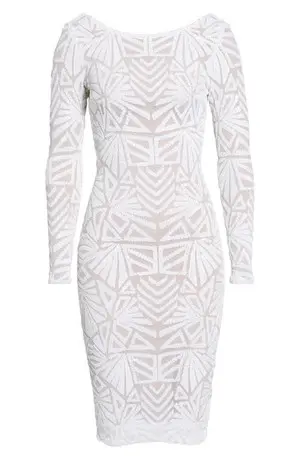 Dress The Population Sequin Cocktail Dress - White/nude