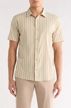 ROARK Bless Up Short Sleeve Button-up Shirt - Beige Stripe