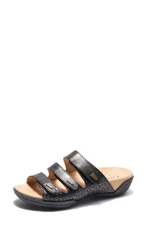 HALSA FOOTWEAR Strappy Slide Sandal - Black Waxed/embossed