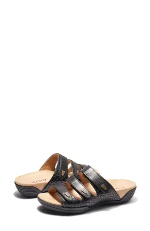 HALSA FOOTWEAR Strappy Slide Sandal - Black Waxed/embossed