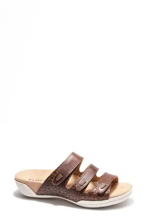 HALSA FOOTWEAR Strappy Slide Sandal - Dark Brown Waxed/embossed