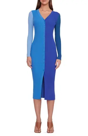 Staud Shoko Colorblock Ribbed Sweater Dress - Cobalt Multi