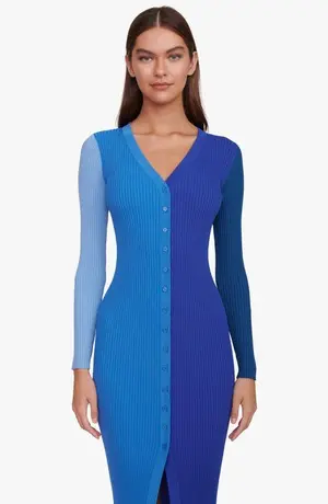 Staud Shoko Colorblock Ribbed Sweater Dress - Cobalt Multi