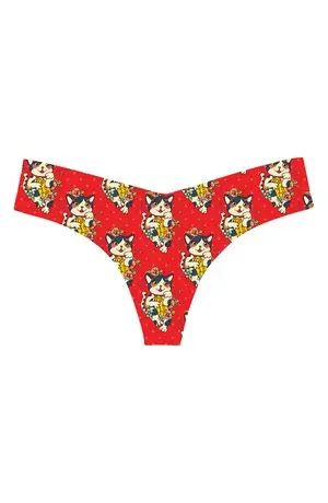 Commando Print Thong Lucky Kitty