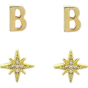 PANACEA Panacea Initial And Starburst Stud Earrings Set Gold-b