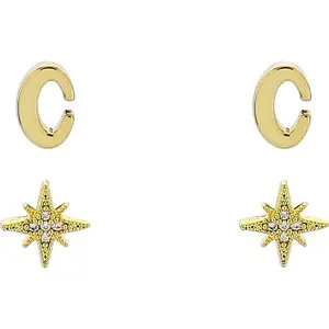 PANACEA Panacea Initial And Starburst Stud Earrings Set Gold-c