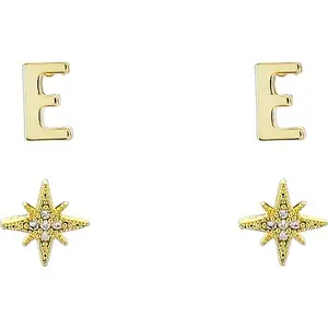 PANACEA Initial And Starburst Stud Earrings Set - Gold-e