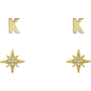 PANACEA Panacea Initial And Starburst Stud Earrings Set Gold-k