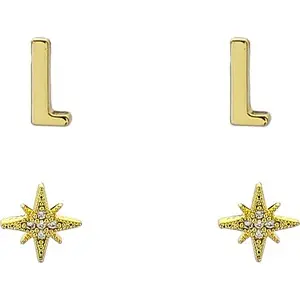 PANACEA Panacea Initial And Starburst Stud Earrings Set Gold-l