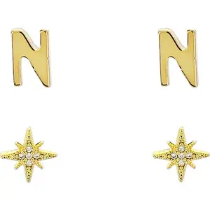 PANACEA Panacea Initial And Starburst Stud Earrings Set Gold-n