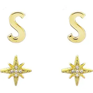 PANACEA Panacea Initial And Starburst Stud Earrings Set Gold-s