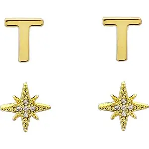 PANACEA Panacea Initial And Starburst Stud Earrings Set Gold-t