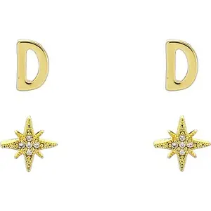 PANACEA Initial And Starburst Stud Earrings Set - Gold