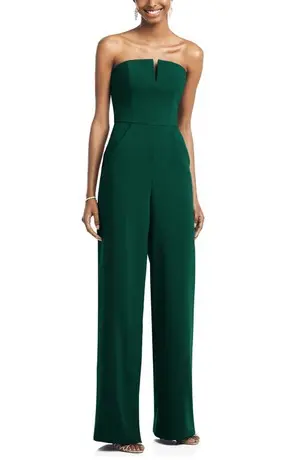 Dessy Collection Strapless Crepe Jumpsuit - Hunter