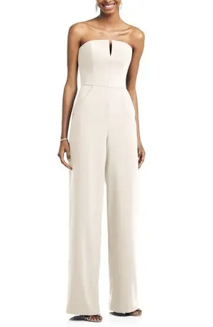 Dessy Collection Dessy Collection Strapless Crepe Jumpsuit Ivory