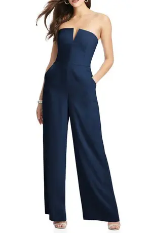 Dessy Collection Strapless Crepe Jumpsuit - Midnight