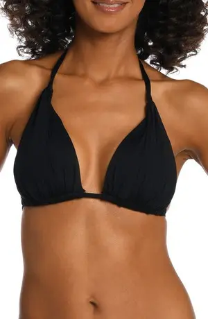 La Blanca Island Goddess Halter Bikini Top - Black