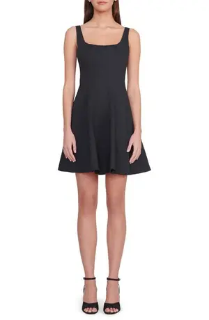 Staud Wells Cotton Stretch Poplin Fit & Flare Dress - Black