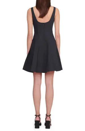 Staud Wells Cotton Stretch Poplin Fit & Flare Dress - Black