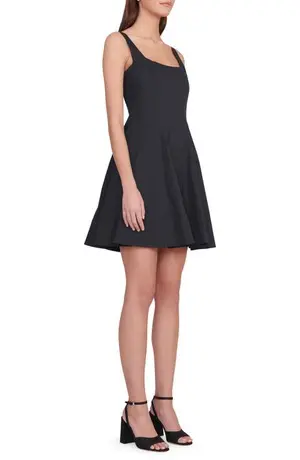 Staud Wells Cotton Stretch Poplin Fit & Flare Dress - Black