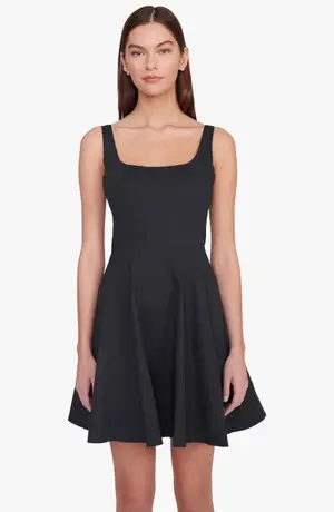 Staud Wells Cotton Stretch Poplin Fit & Flare Dress - Black