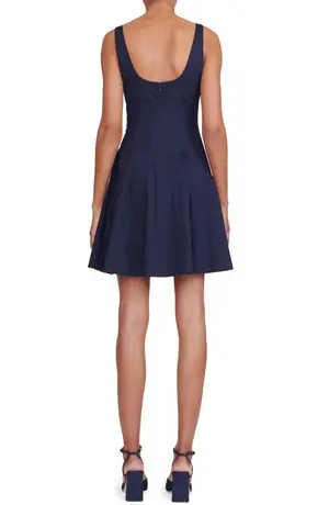 Staud Wells Cotton Stretch Poplin Fit & Flare Dress - Navy
