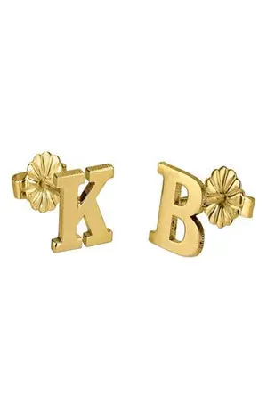 MELANIE MARIE Personalized Letter Stud Earrings - Gold Plated