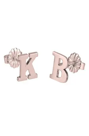 MELANIE MARIE Personalized Letter Stud Earrings - Rose Gold Plated