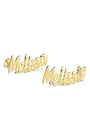 MELANIE MARIE Personalized Name Stud Earrings - Gold Plated