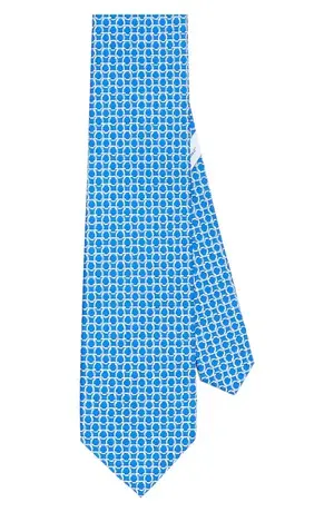 FERRAGAMO FERRAGAMO Gancini Print Silk Tie Bluette