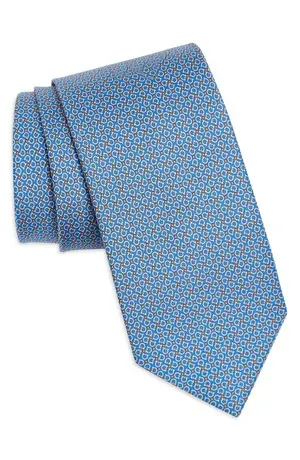 FERRAGAMO FERRAGAMO Gancini Print Silk Tie F.azzurro