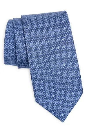 FERRAGAMO FERRAGAMO Gancini Print Silk Tie F.blu