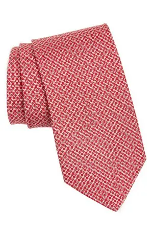 FERRAGAMO FERRAGAMO Gancini Print Silk Tie F.rosso/ Rosa