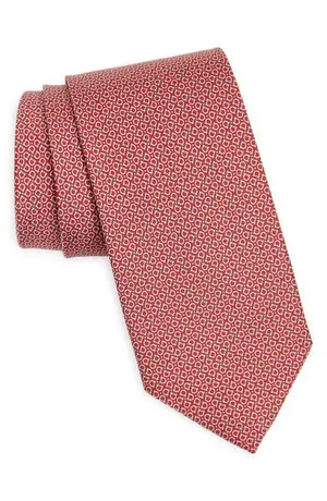 FERRAGAMO FERRAGAMO Gancini Print Silk Tie F.rosso