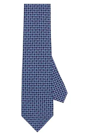 FERRAGAMO FERRAGAMO Gancini Print Silk Tie Navy